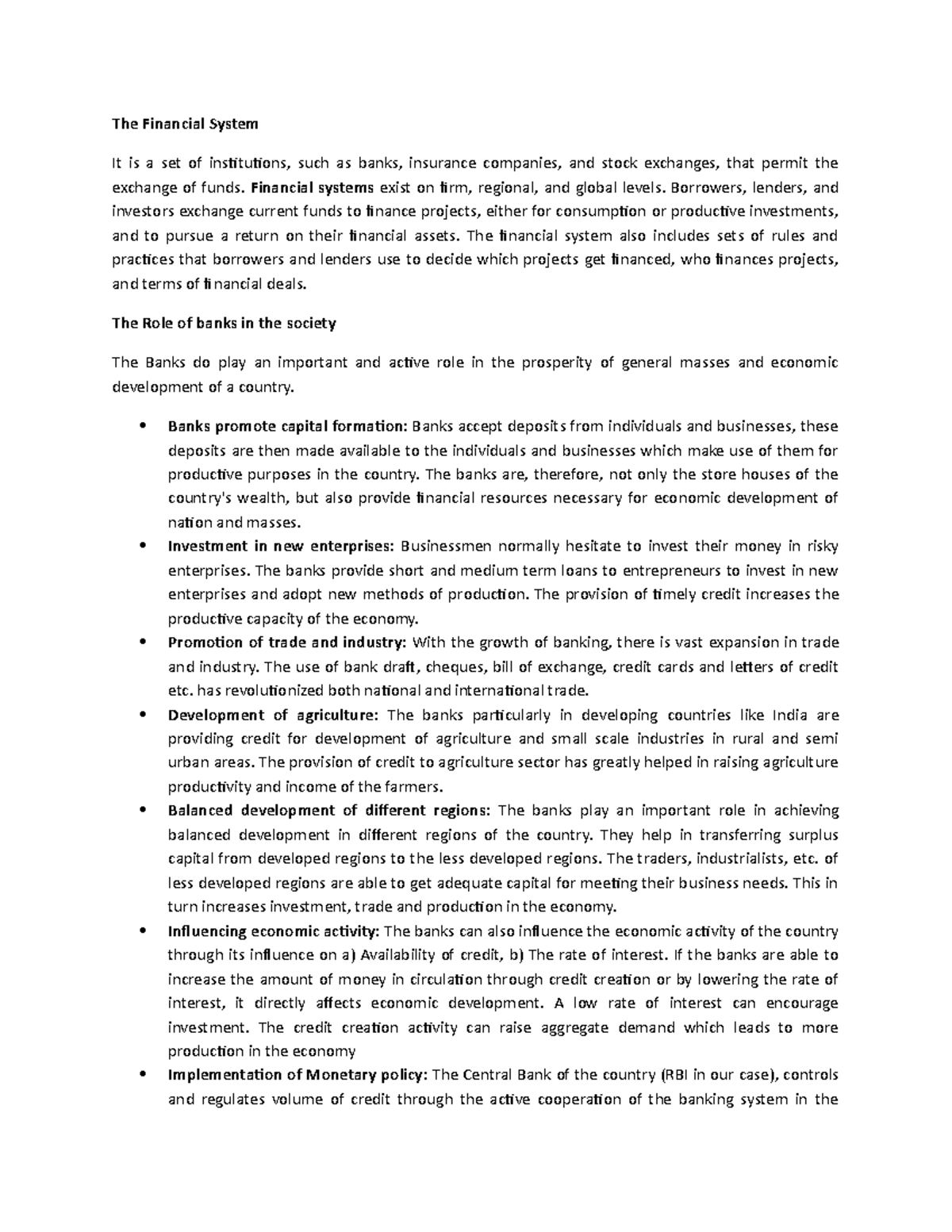 The Financial System - Financial systems exist on firm, regional, and ...