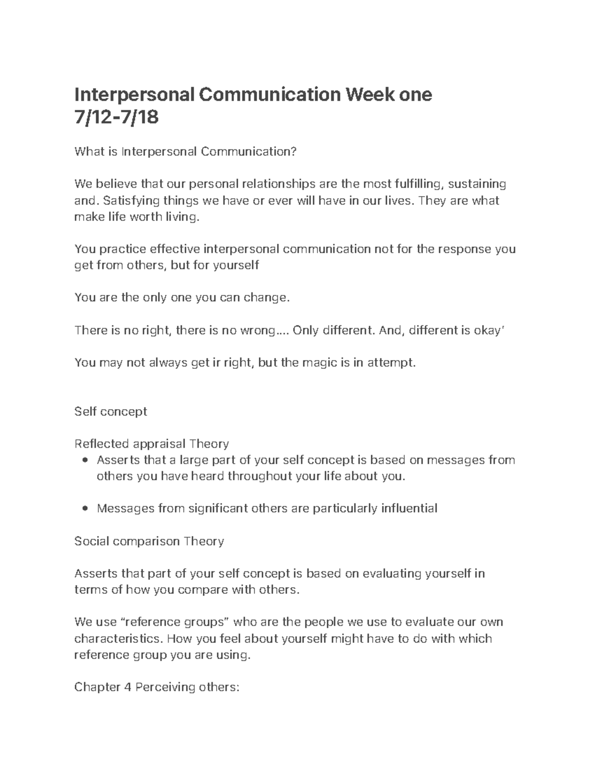 Interpersonal Communication Week one 7:12-7:18 - Interpersonal ...