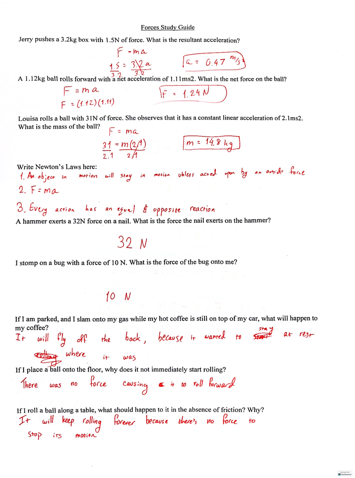 Forces SGA Phys - Forces Study Guide Jerry pushes a 3 box with 1 of ...