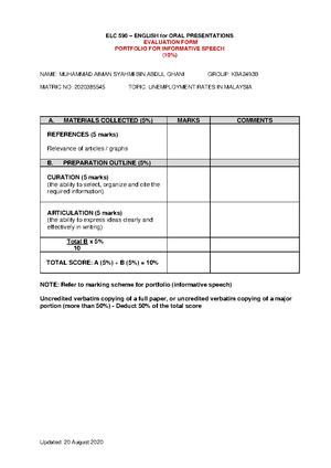 Final Assessment Test Declaration Form - englsih - UiTM - Studocu