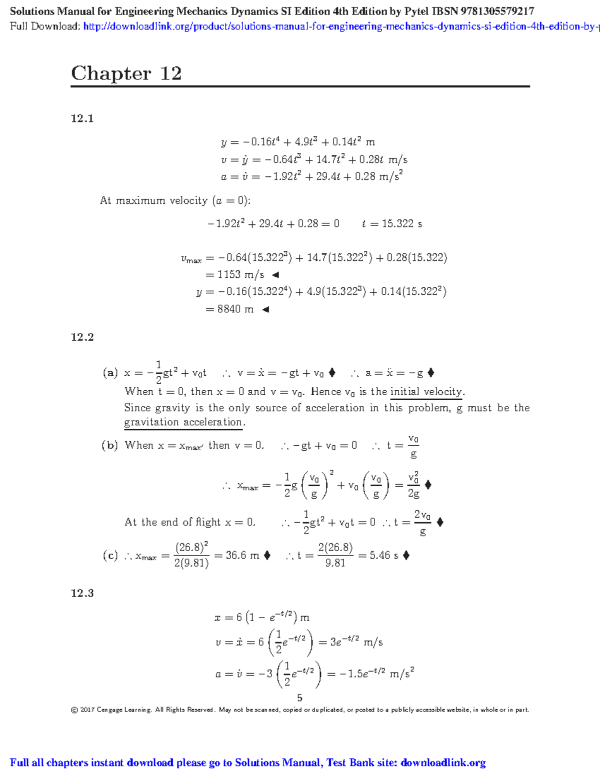 Solutions manual for engineering mechanics dynamics si edition 4th ...