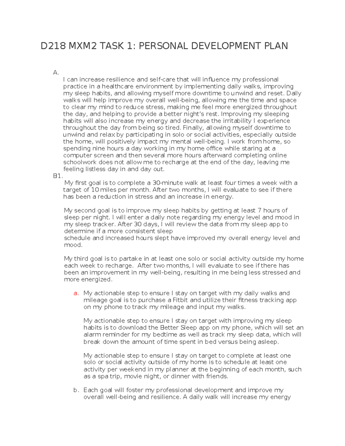 D218 MXM2 Task 1 Development Plan - D218 MXM2 TASK 1: PERSONAL ...