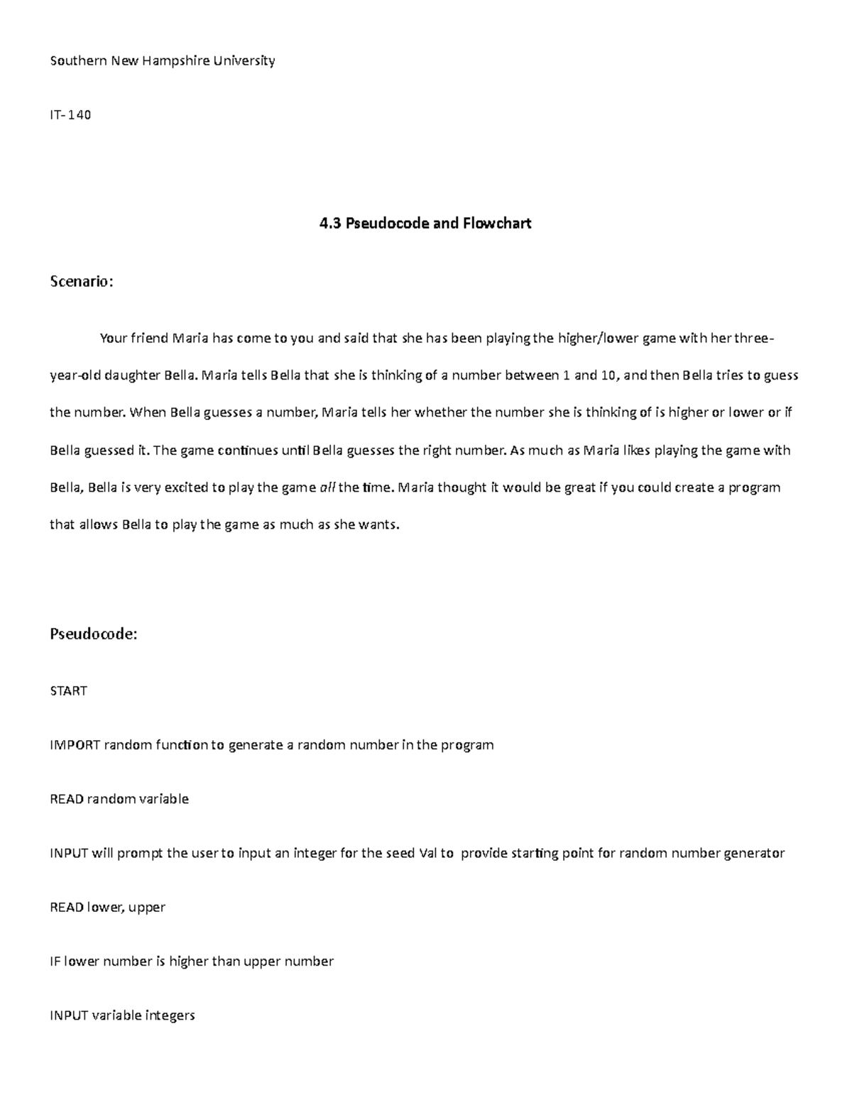 Module Four 4.3 Pseudocode - Southern New Hampshire University IT- 140 ...