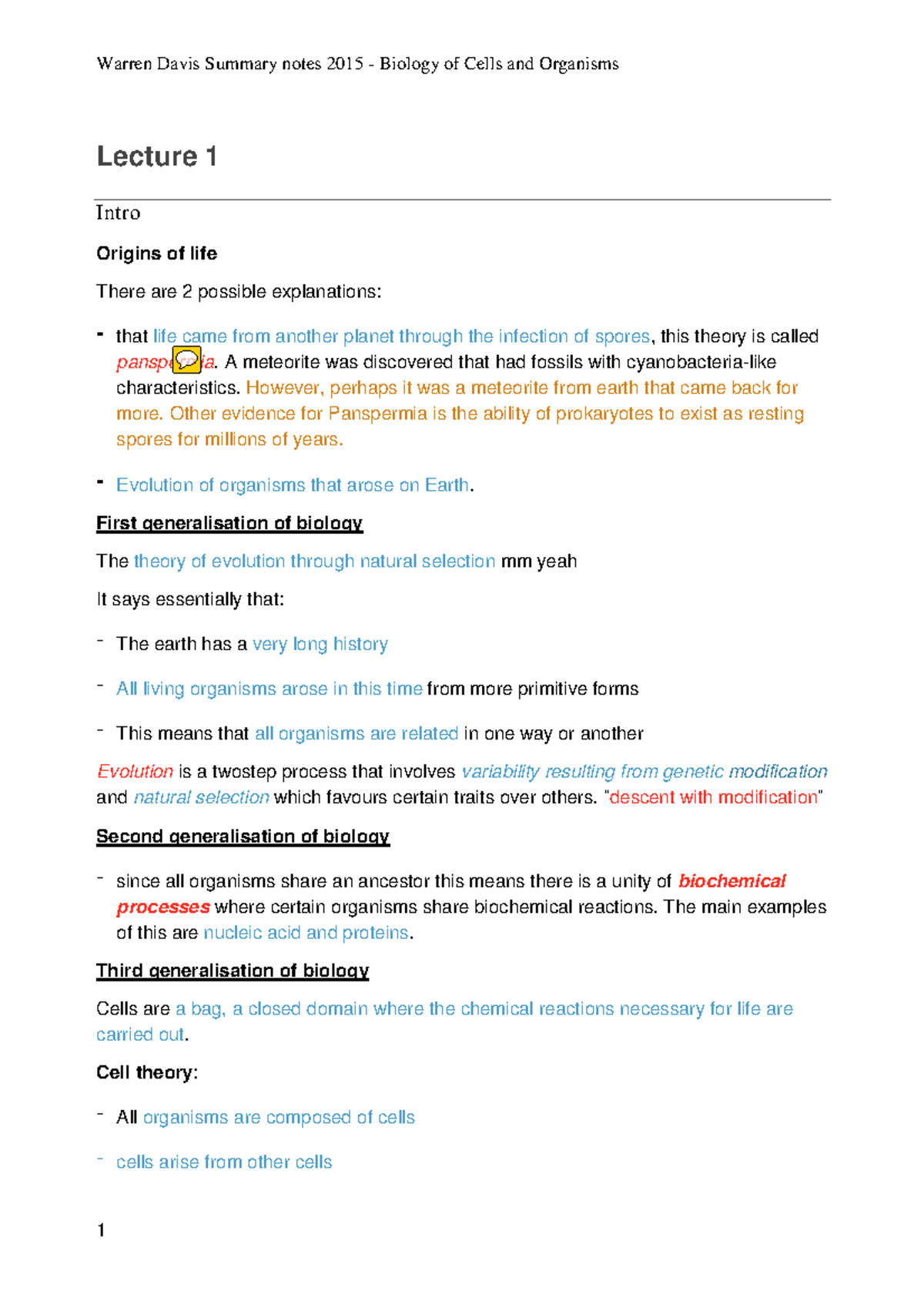Biol10004 biology of cells and organisms 2015 h1 1 - Lecture 1 Intro ...