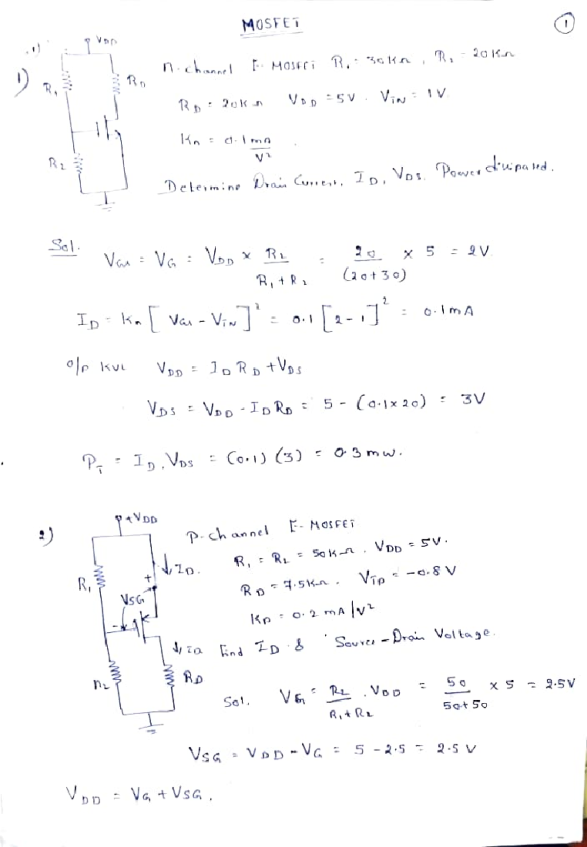 Mosfet problems - ) Sal. R. nchannrl Massci R,: 3Glkn MOSFEi Delem:ine ...