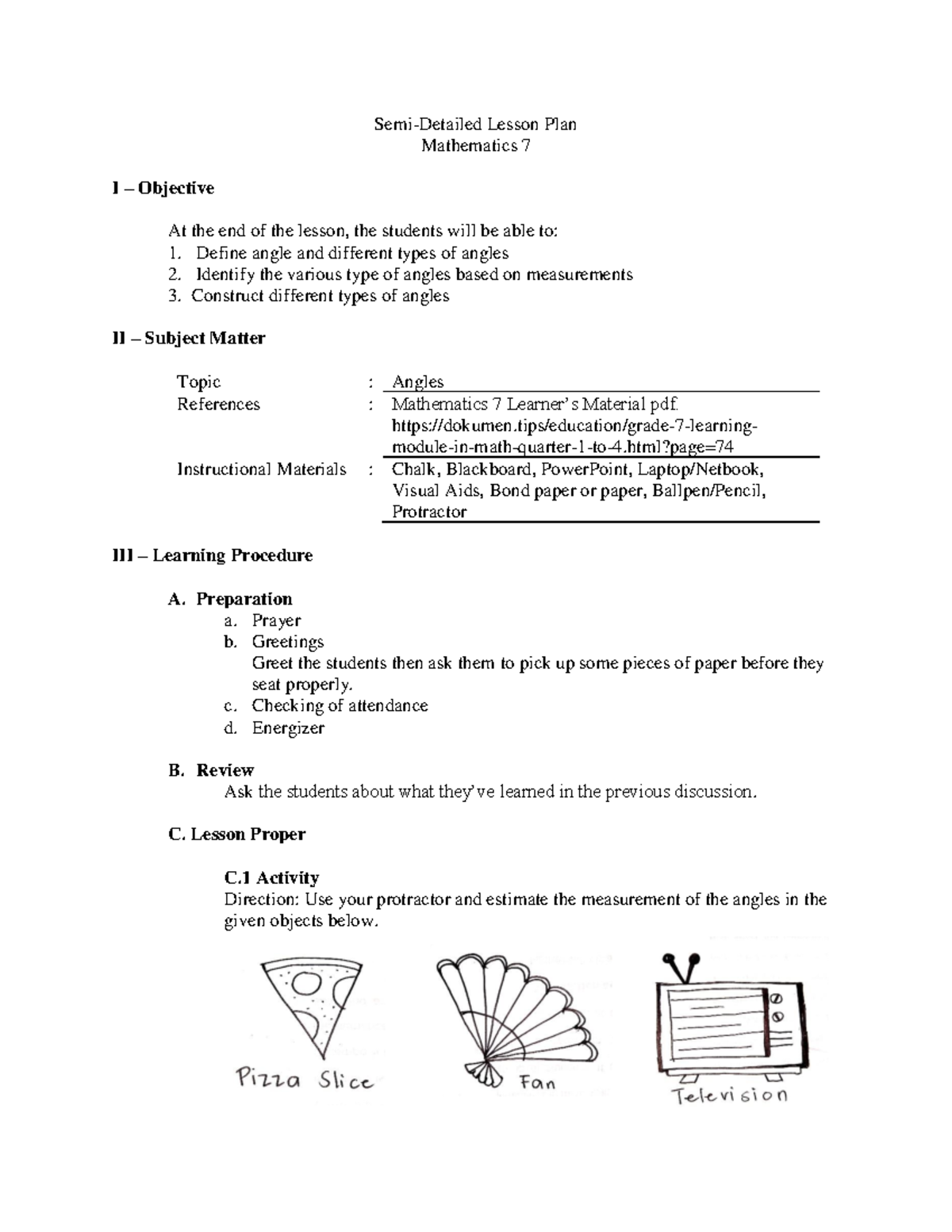 MTE 325 - Lesson Plan [DE LA Calsada, Judelyn BSED-MATH 3A] - Semi ...