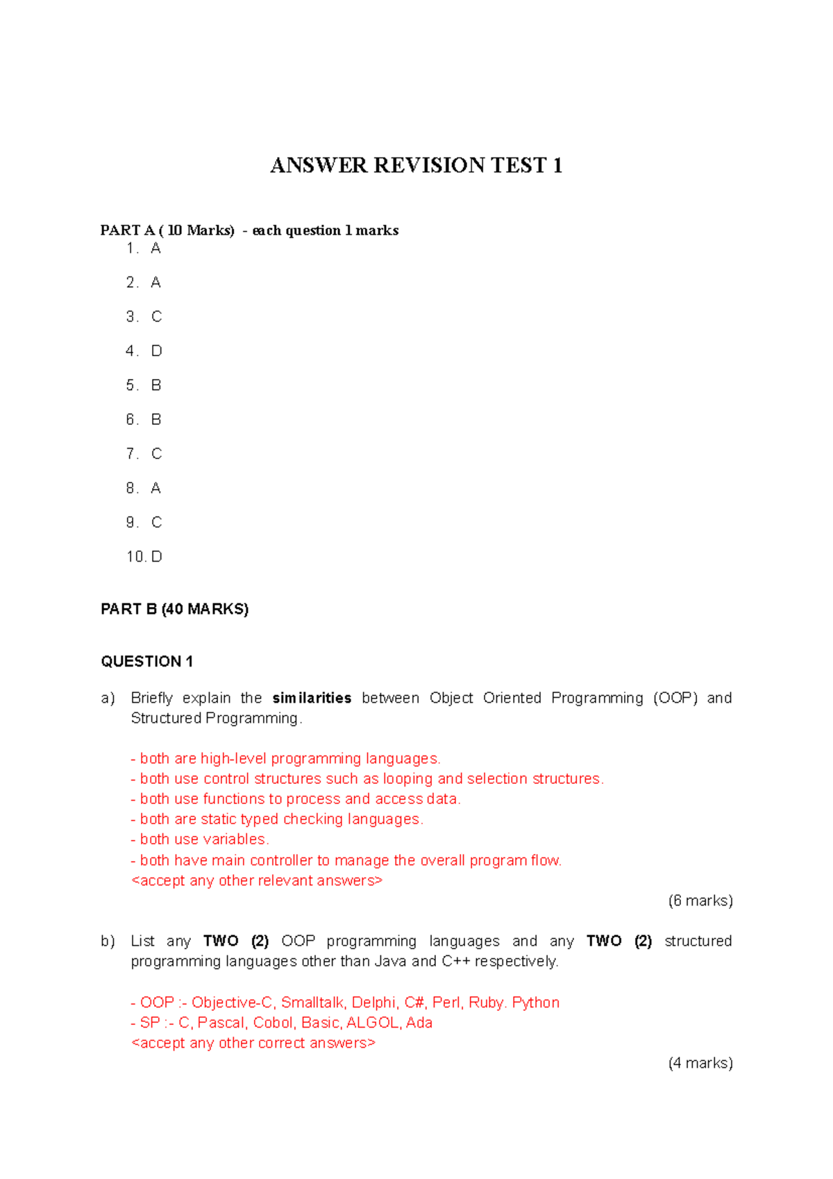 Answer Revision Test 1 - simple notes - ANSWER REVISION TEST 1 PART A ...