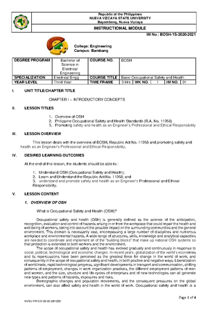 Basic OSH Program Elements - NUEVA VIZCAYA STATE UNIVERSITY Bayombong ...