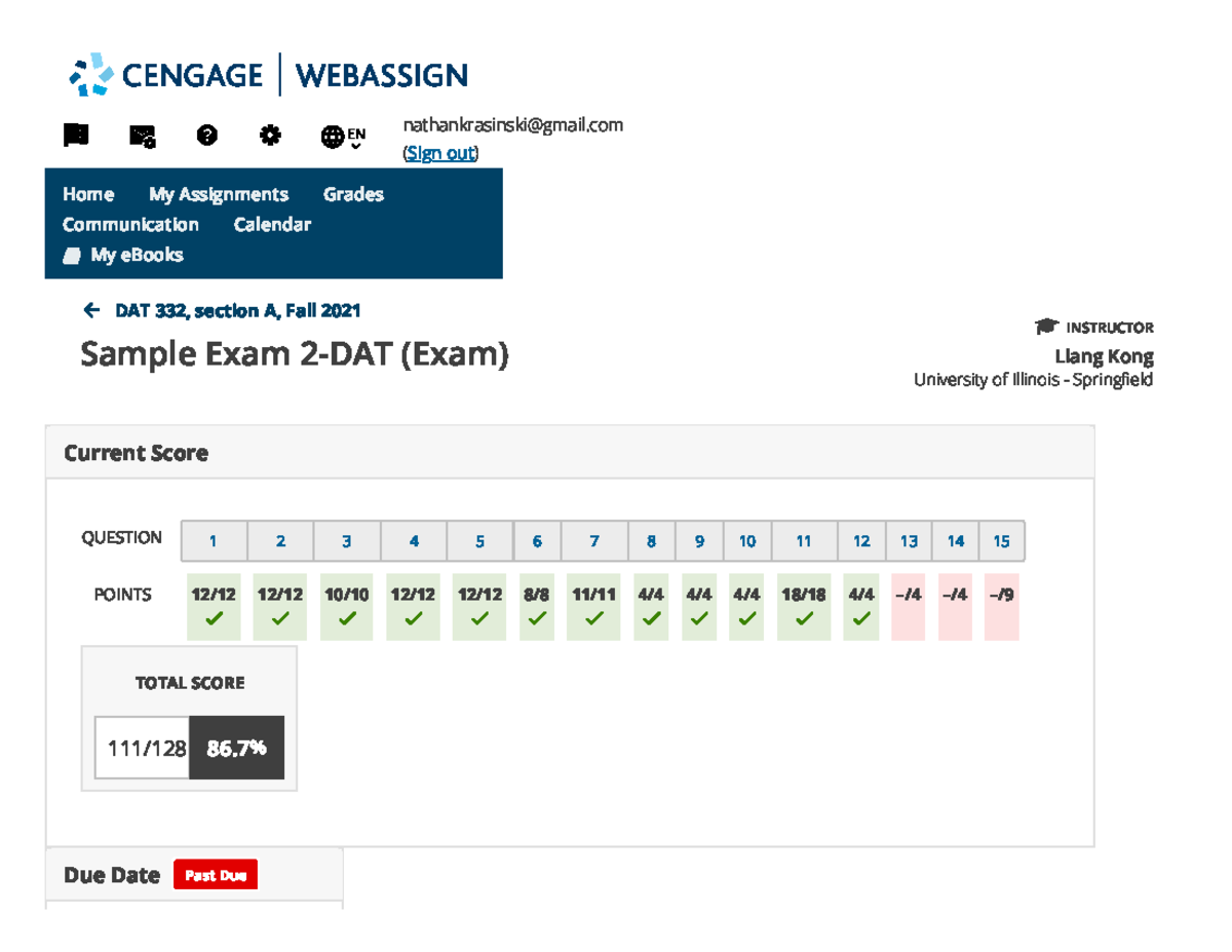 Sample Exam 2-DAT - DAT 332, section A, Fall 2021 Web Assign - EN ...