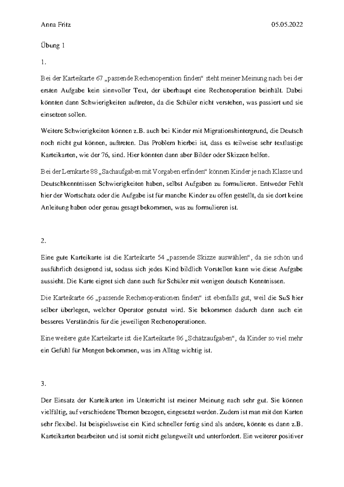 Geometrie Übungsblatt 1 - Anna Fritz 05. Übung 1 1. Bei der Karteikarte ...