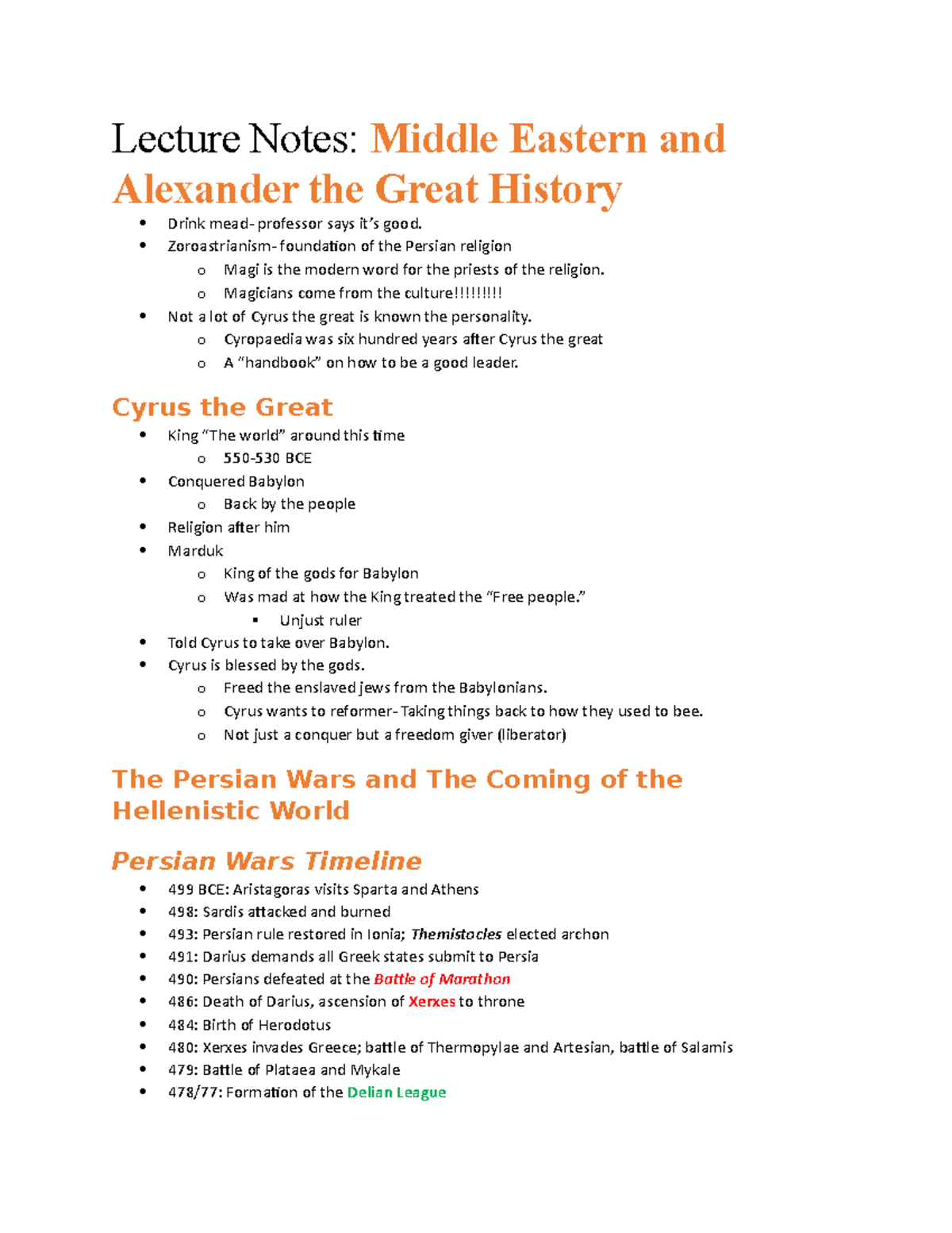 Lecture Notes- Ancient Middle Eastern and Alexsander the Great ...