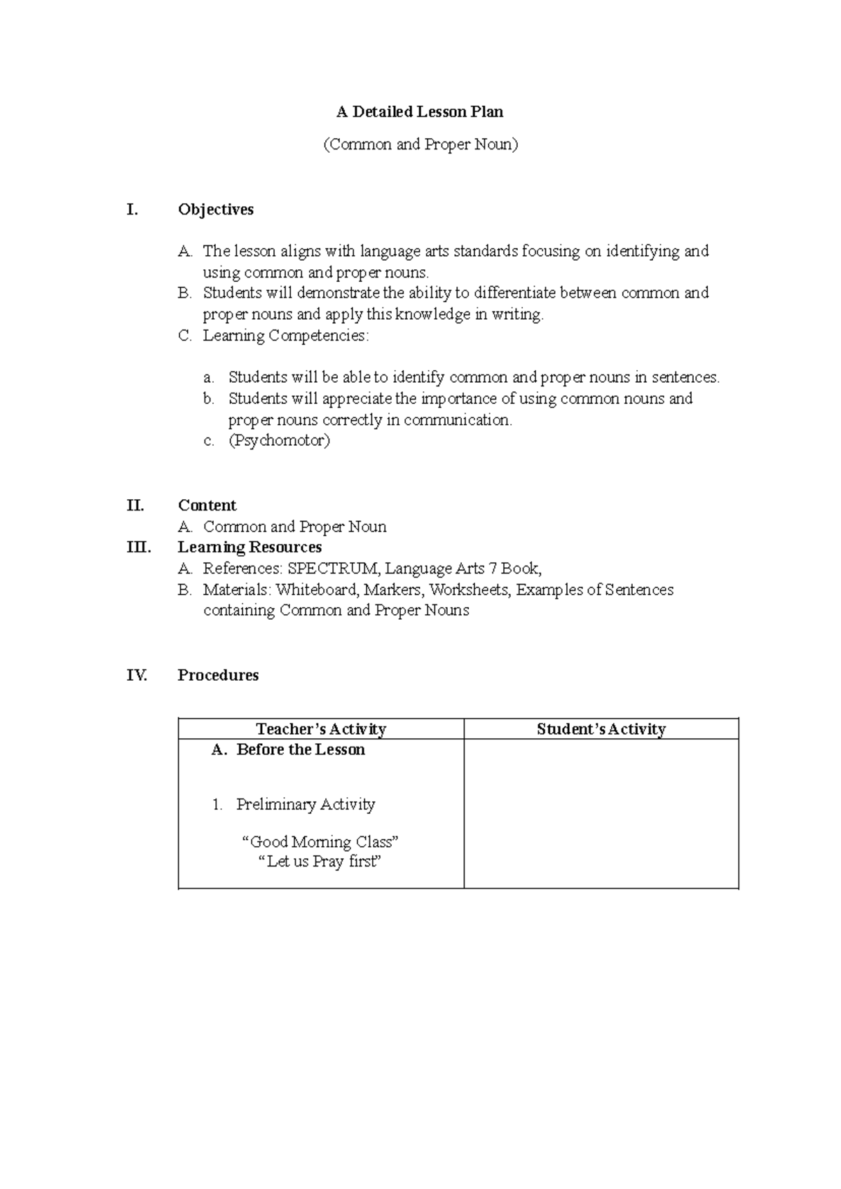 A Detailed Lesson Plan (Draft) - A Detailed Lesson Plan (Common and ...