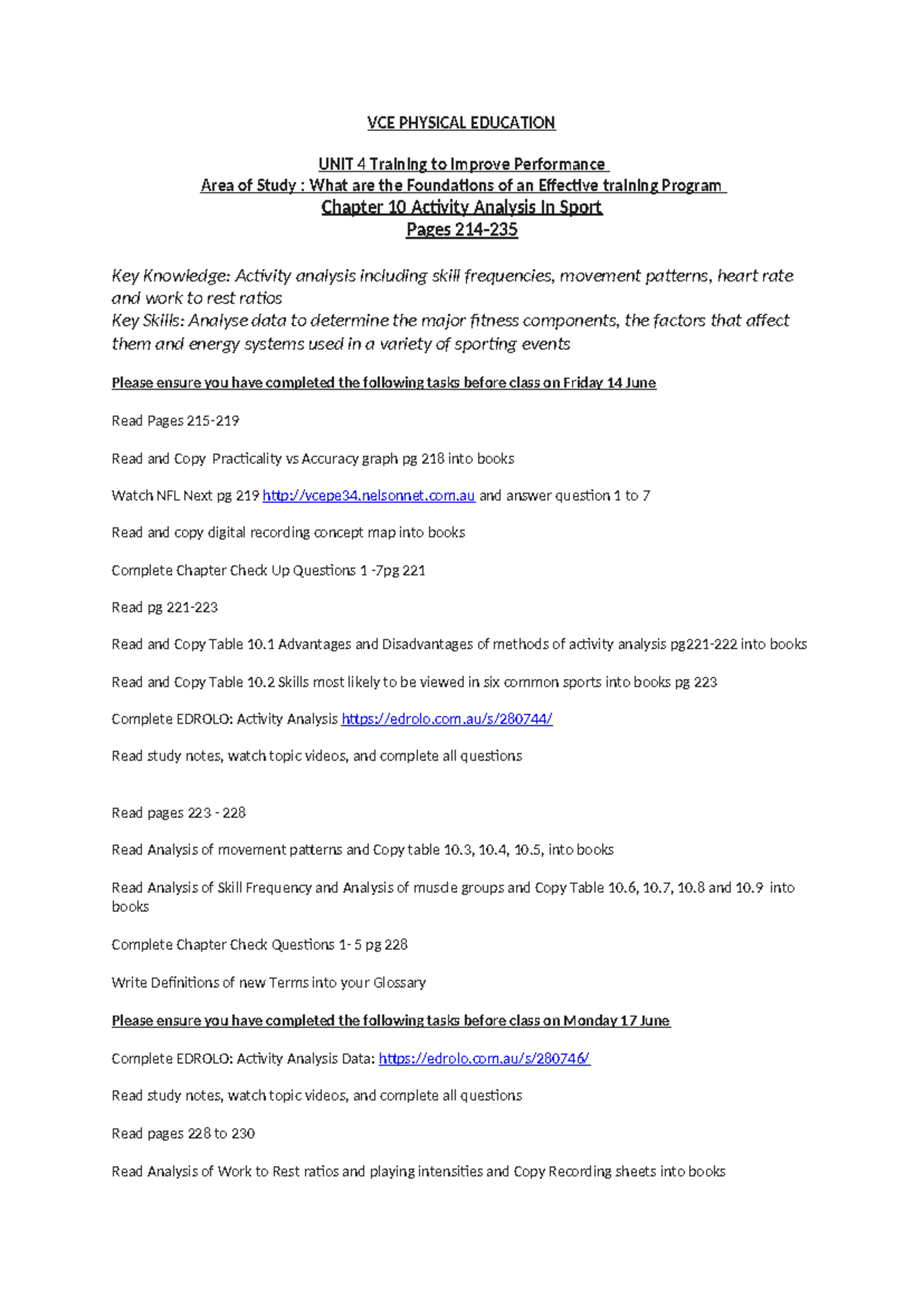 VCE Phys Ed Classwork Chapter 10 Activity Analysis In Sport - VCE ...