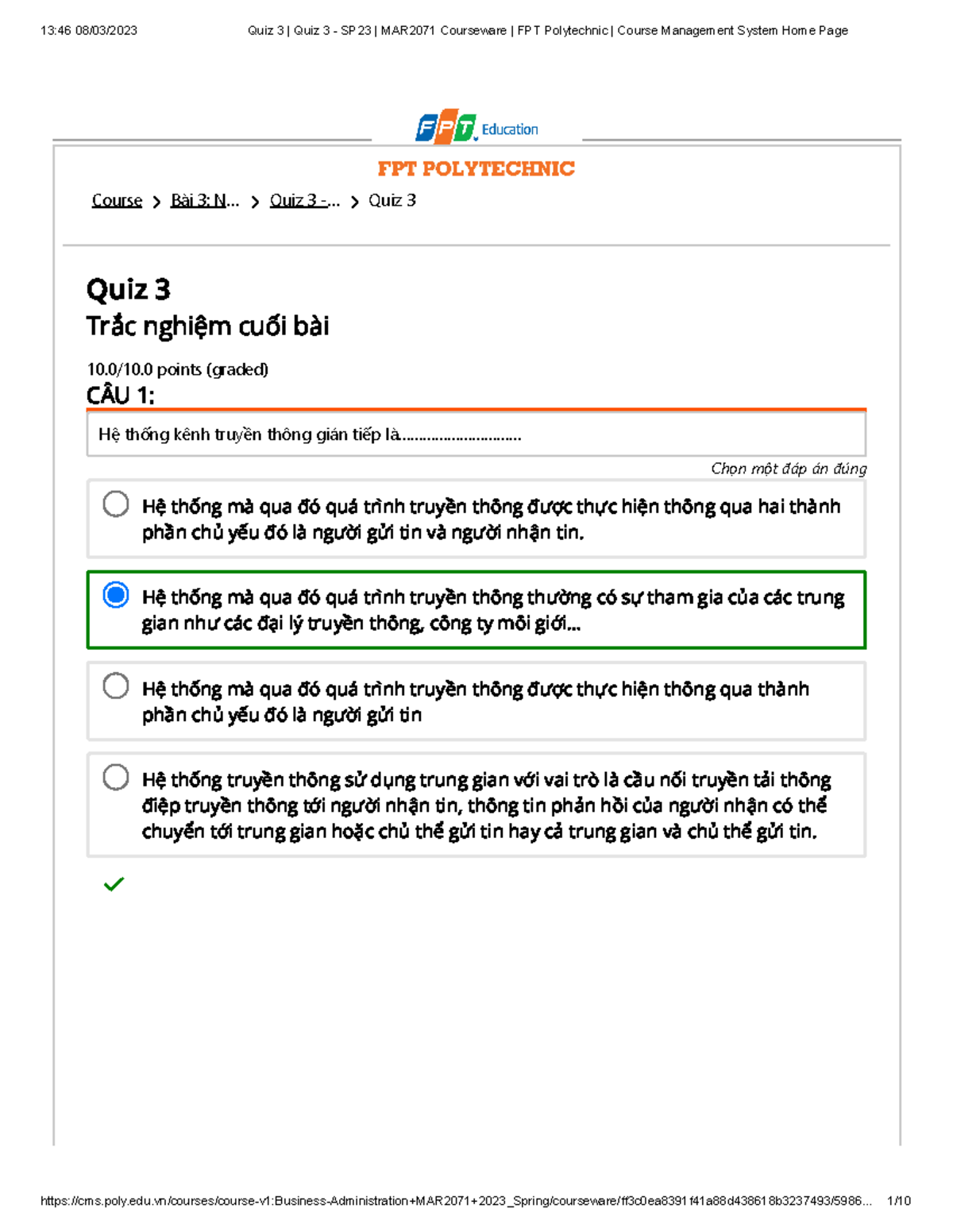 Bai 3 - sdsdsds - Course Bài 3: N... Quiz 3 -... Quiz 3 Quiz 3 Trắc ...