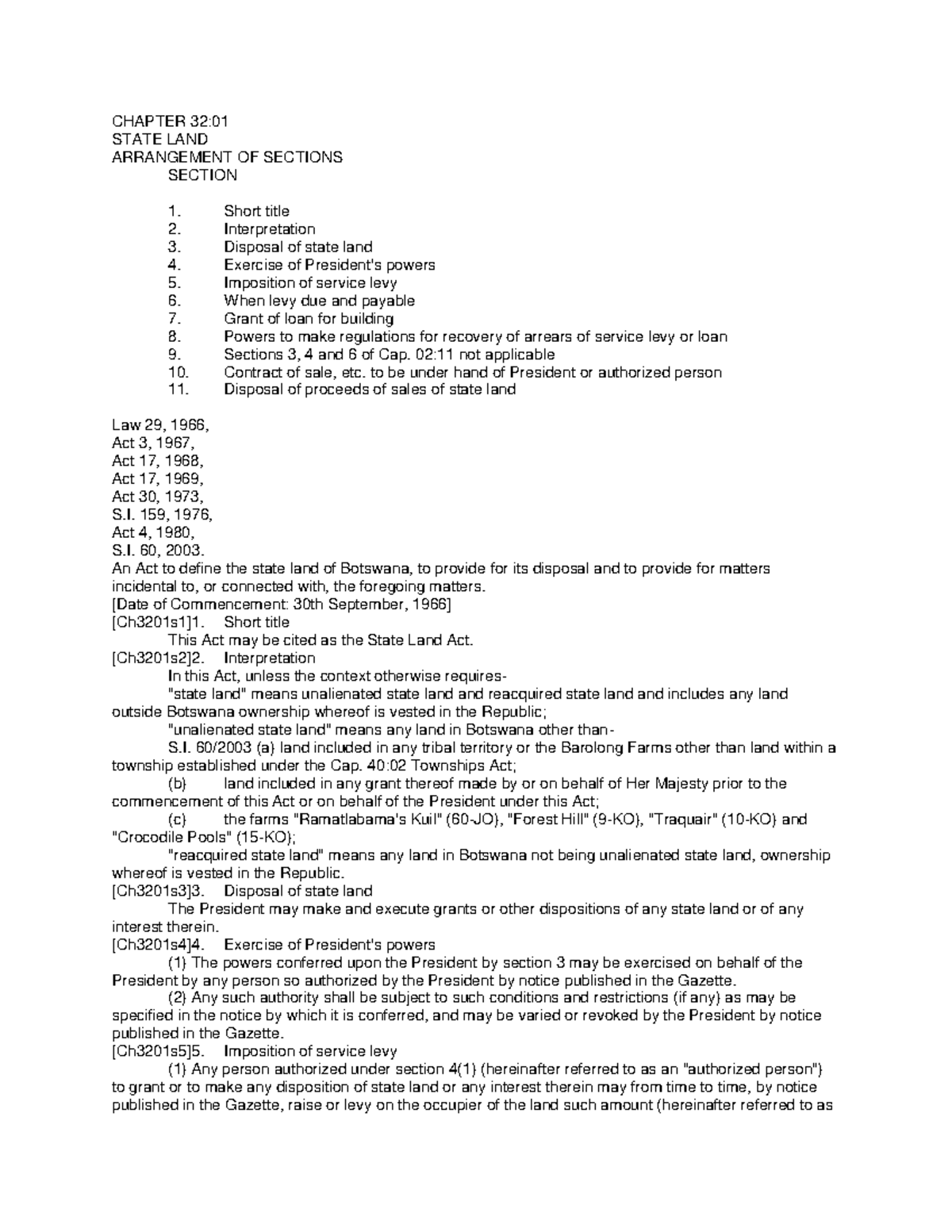 State LAND ACT - Notes - CHAPTER 32: STATE LAND ARRANGEMENT OF SECTIONS ...