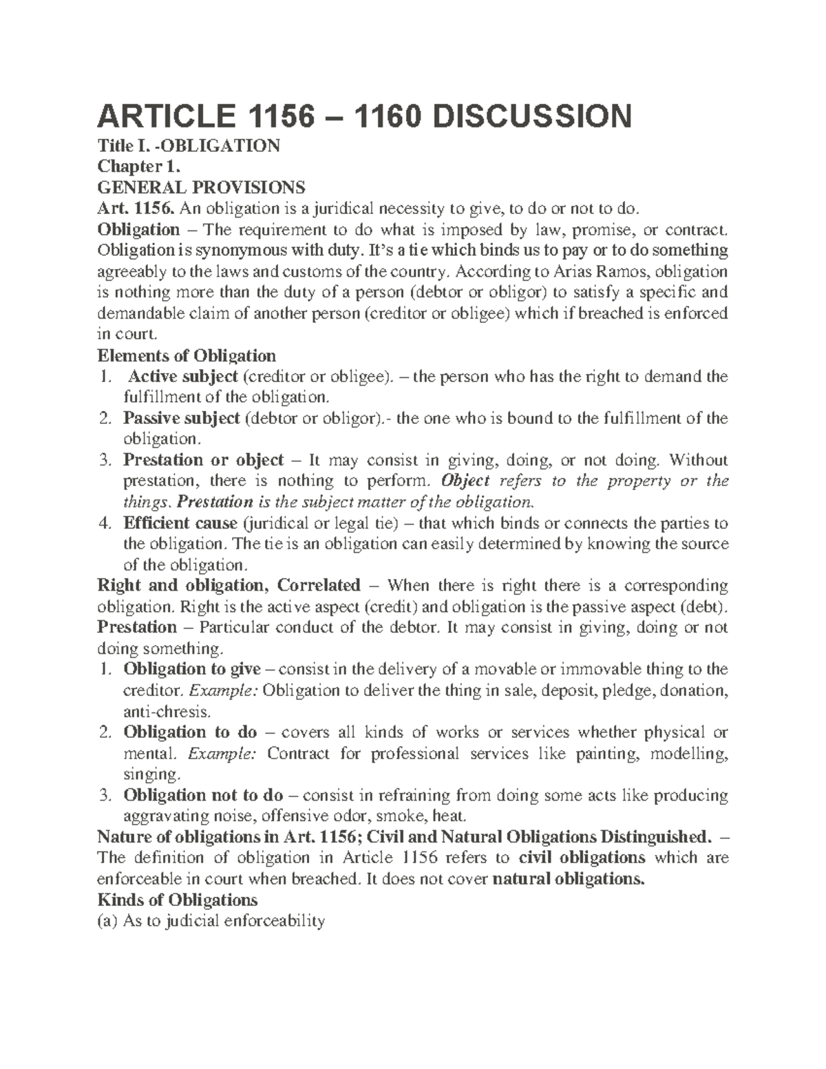 Obligation and Contracts additional lecture notes - ARTICLE 1156 – 1160 ...