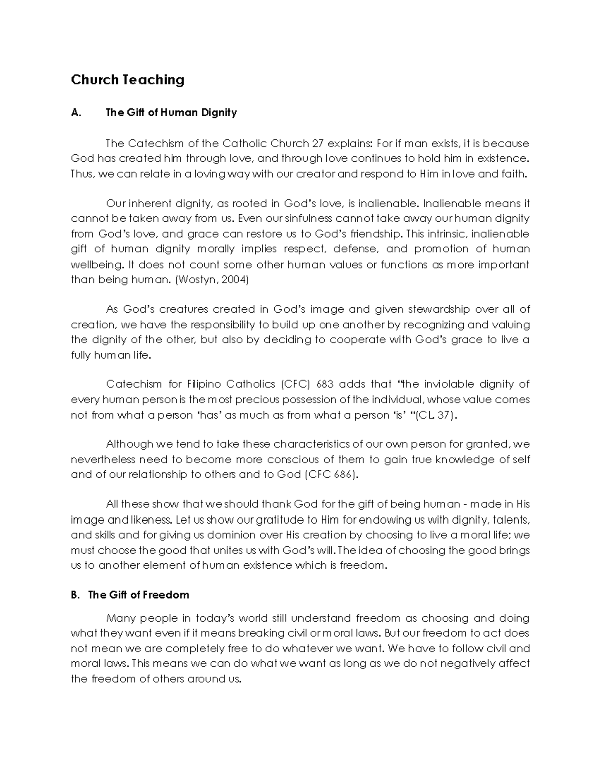 Module 1, Lesson 1 Church Teaching - Church Teaching A. The Gift of ...