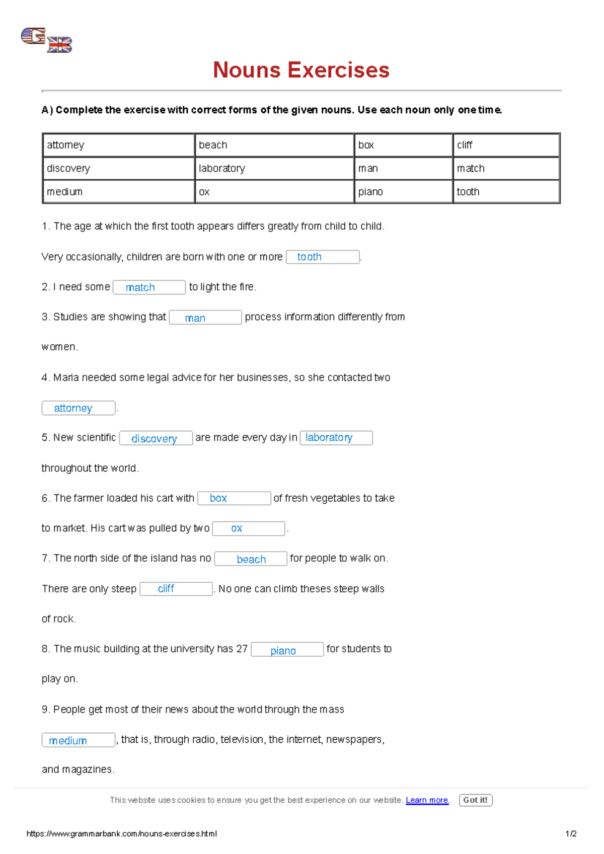 Nouns Exercises 1 (answer) - grammarbank/nouns-exercises.html 1/ Nouns ...