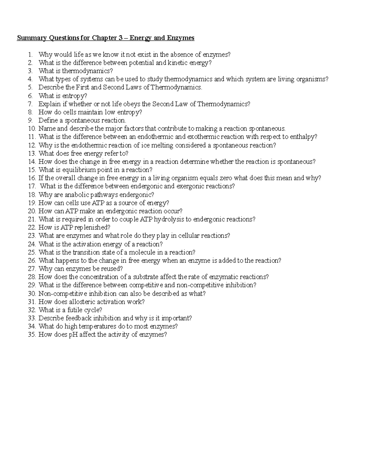 Chapter 3 review questions - Summary Questions for Chapter 3 – Energy ...