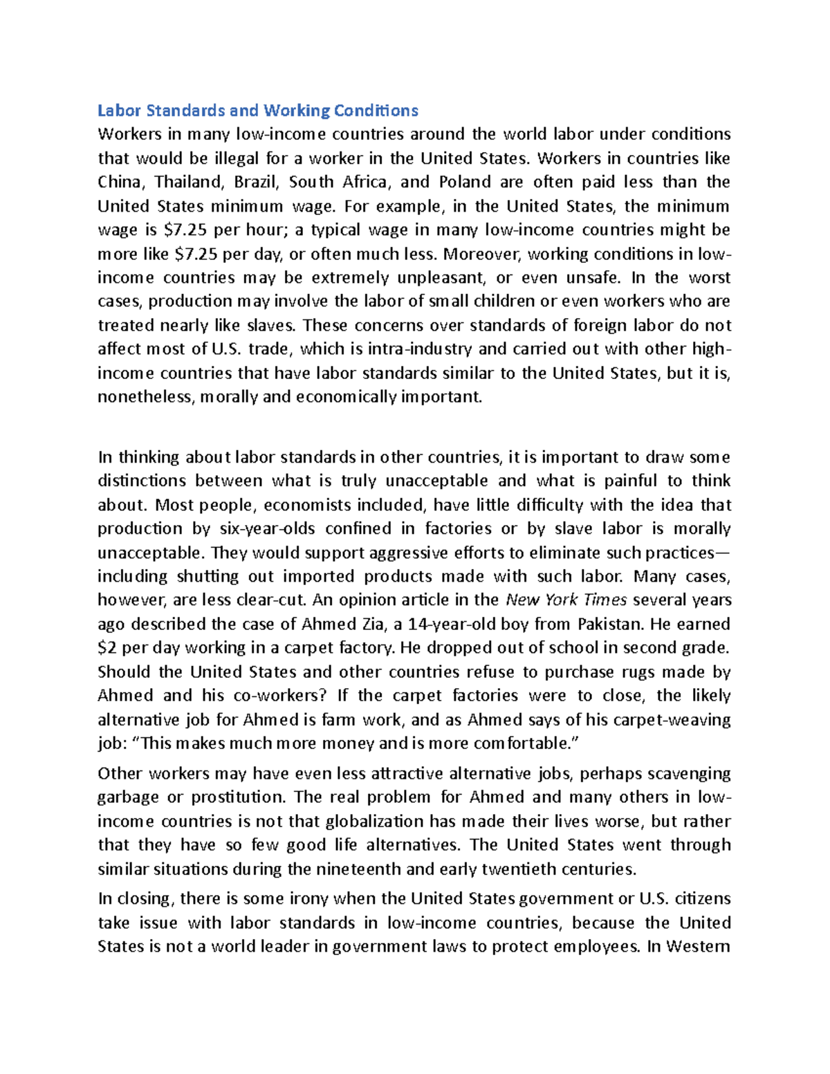 Labor Standards and Working Conditions - Workers in countries like ...