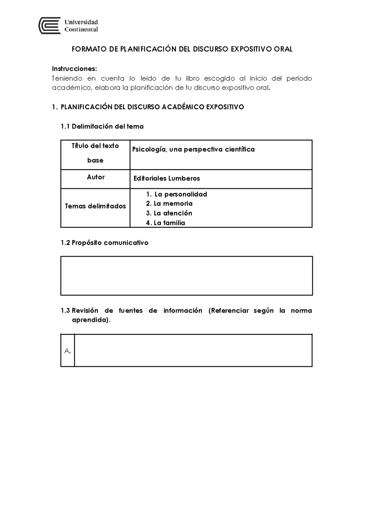 Formato DE Planificación DEL Discurso Expositivo ORAL - FORMATO DE ...