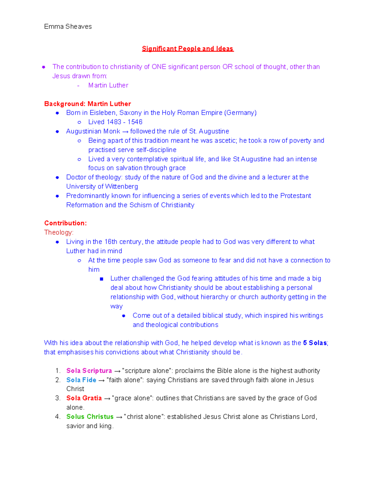 Christianity notes 2 - Significant People and Ideas The contribution to ...