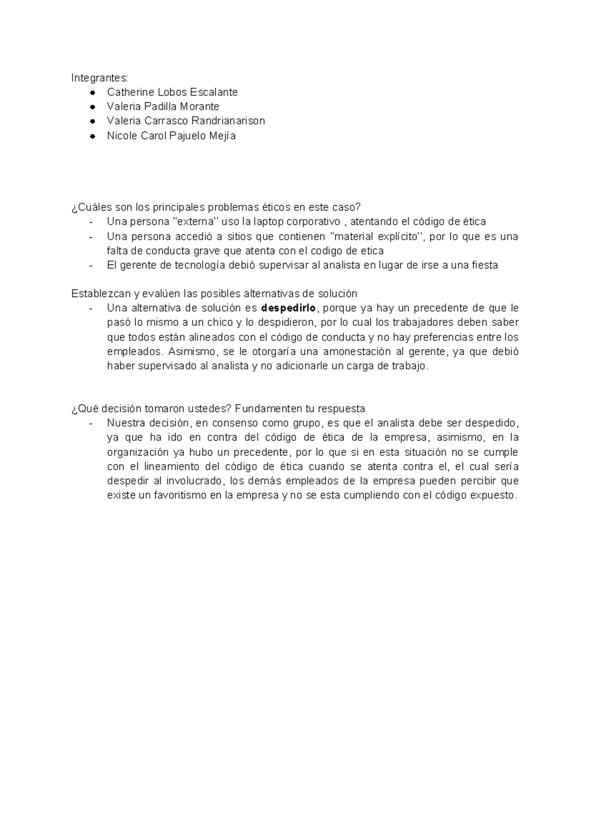 Etica semana 3 - Integrantes: Catherine Lobos Escalante Valeria Padilla ...