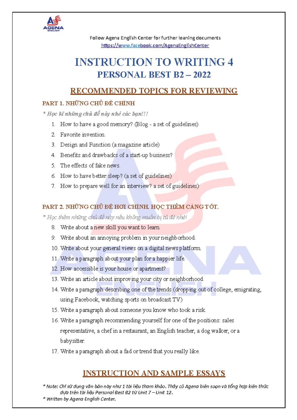 Final Instruction to writing 4 - Follow Agena English Center for ...