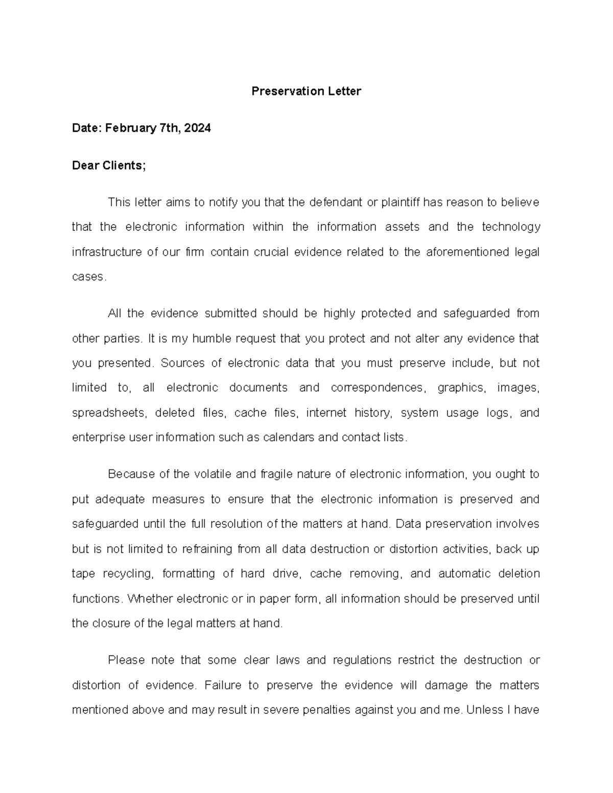 Ecandido preservationletter 020724 - Preservation Letter Date: February ...