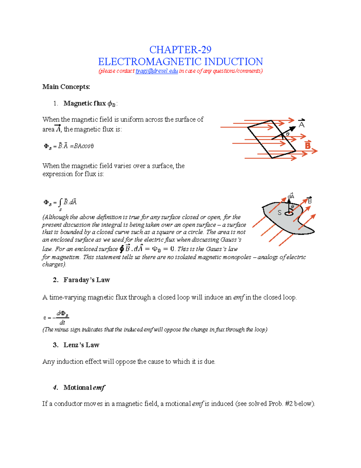 Chapter-29 EM Induction - CHAPTER- 29 ELECTROMAGNETIC INDUCTION (please ...