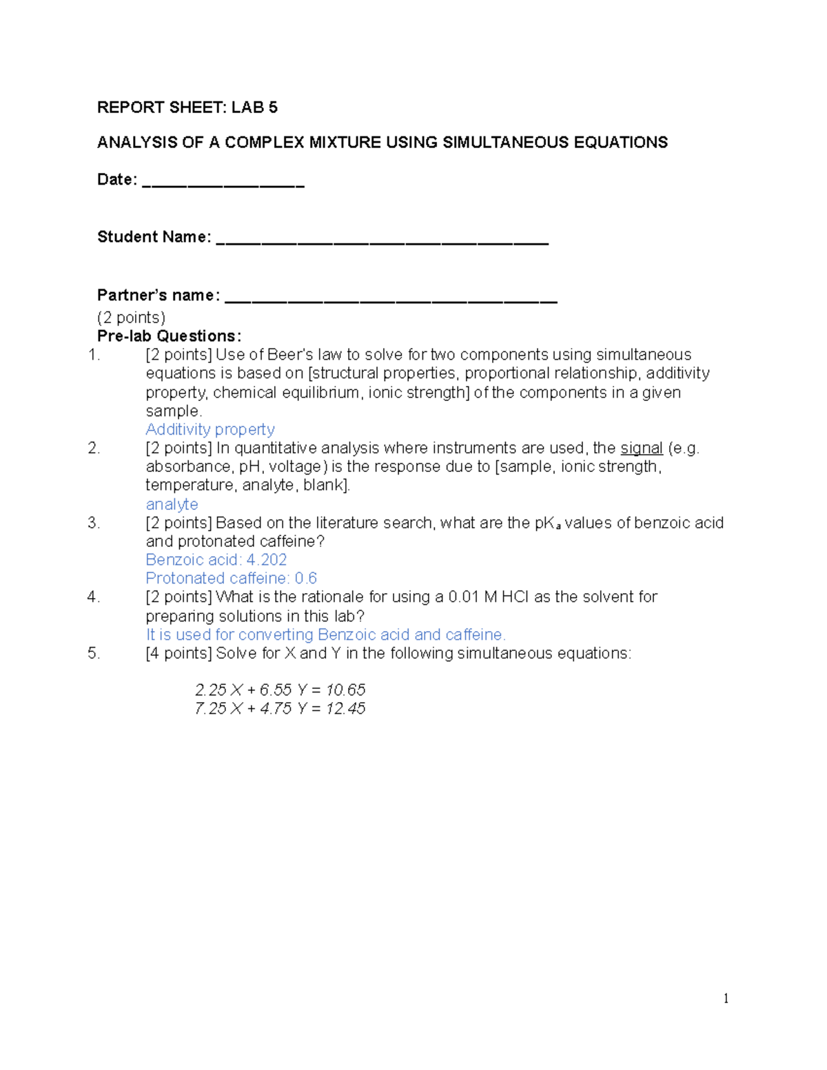 Complexmixture-Report-Sheet - REPORT SHEET: LAB 5 ANALYSIS OF A COMPLEX MIXTURE USING ...