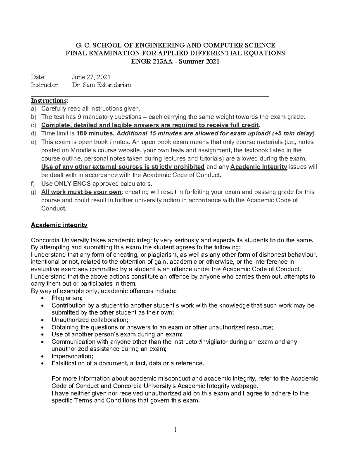 ENGR 213- Final Exam Summer 2021 Sam Eskandarian - ENGR 213 - Concordia - Studocu