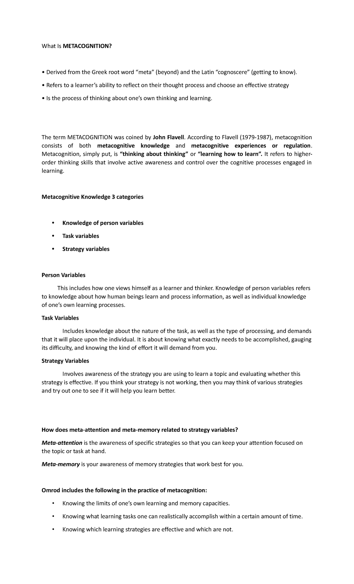 Reviewer Prof Ed FLT What Is METACOGNITION Derived From The Greek