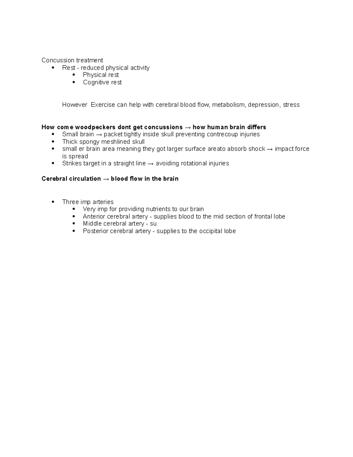 Concussion treatment - notes - Concussion treatment Rest - reduced ...