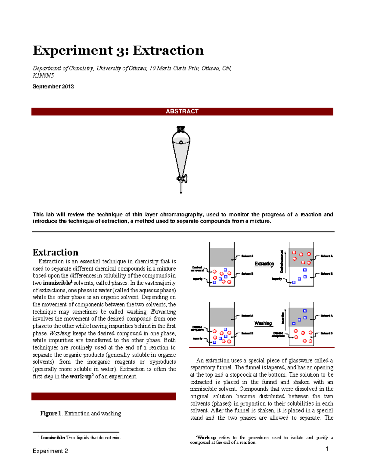 Exp 3 extraction 132124 - Experiment 3 : Extraction Department of ...