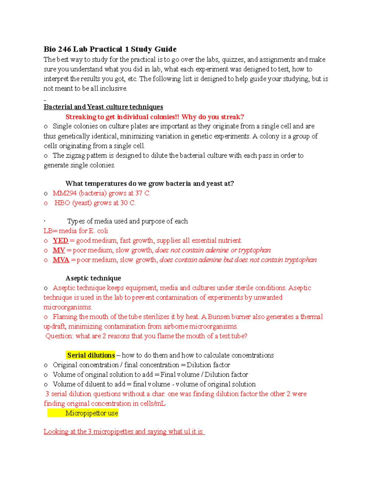 Bio 246 Lab Practical 1 Study Guide - Bio 246 Lab Practical 1 Study ...