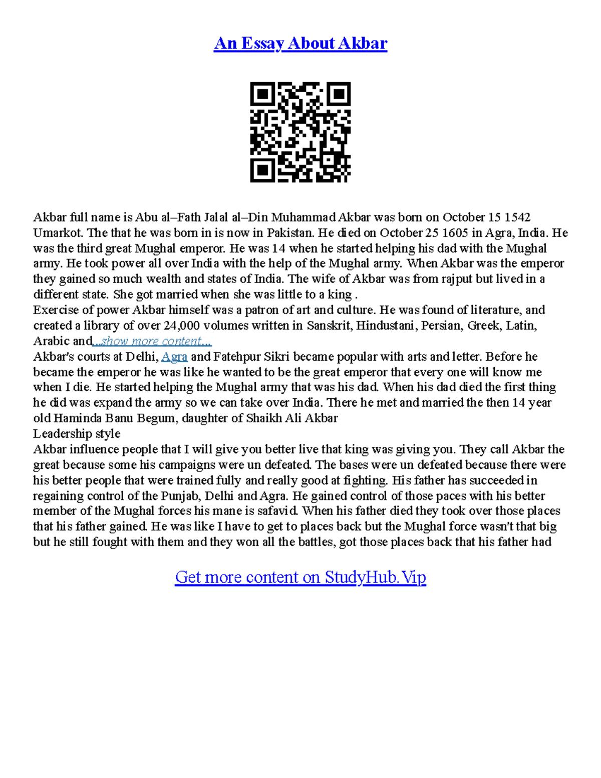 Essay On Akbar The Great - An Essay About Akbar Akbar full name is Abu al–Fath Jalal al–Din ...