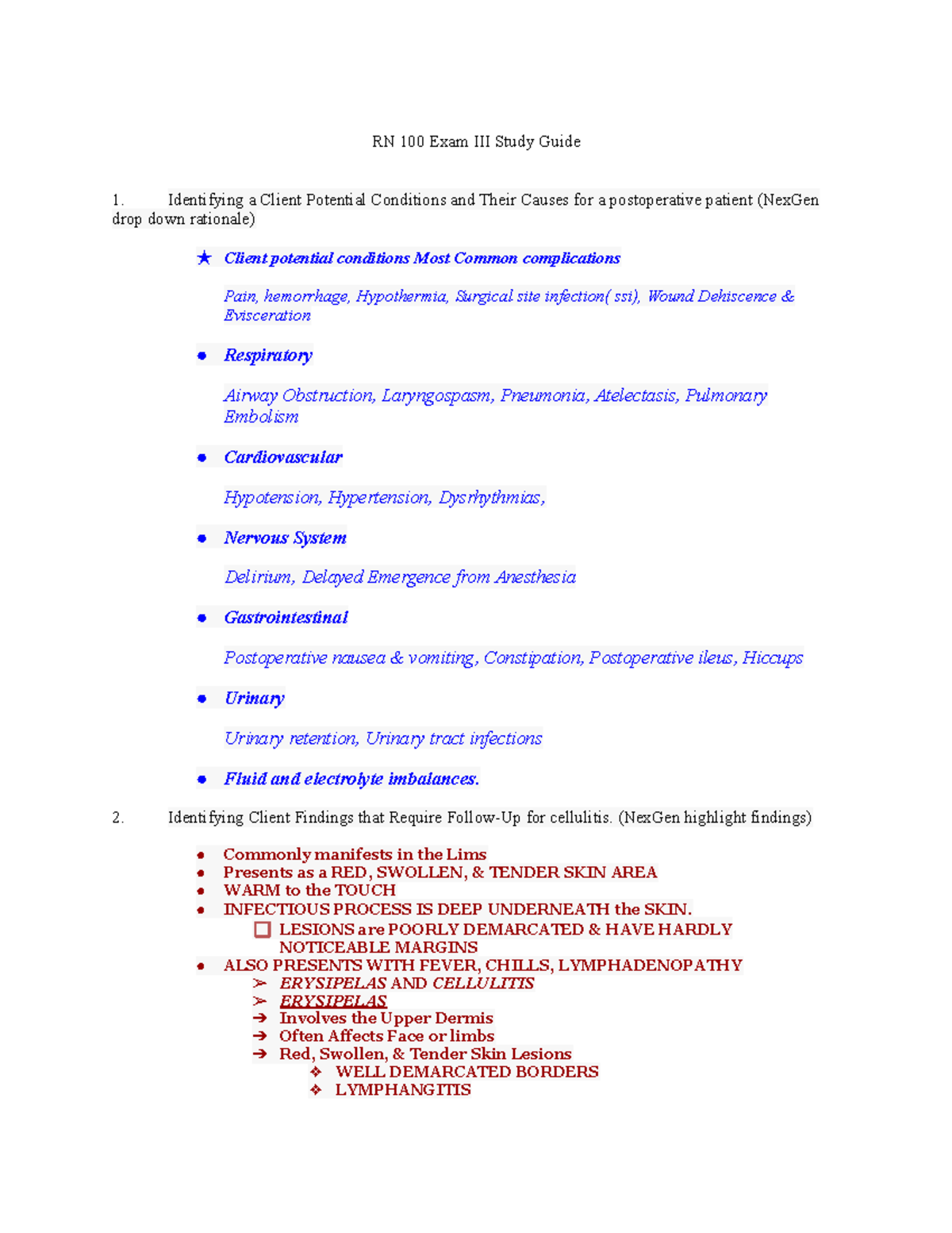 Untitled document - Study guide - RN 100 Exam III Study Guide 1 ...