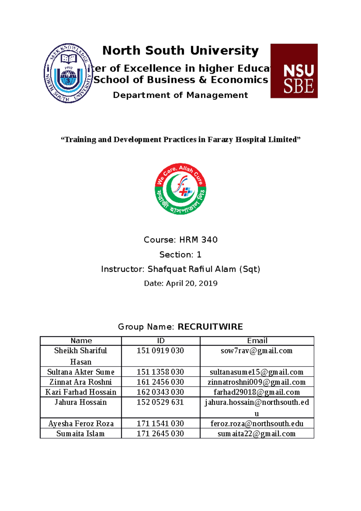 HRM 340 Report Final - North South University Center of Excellence in ...