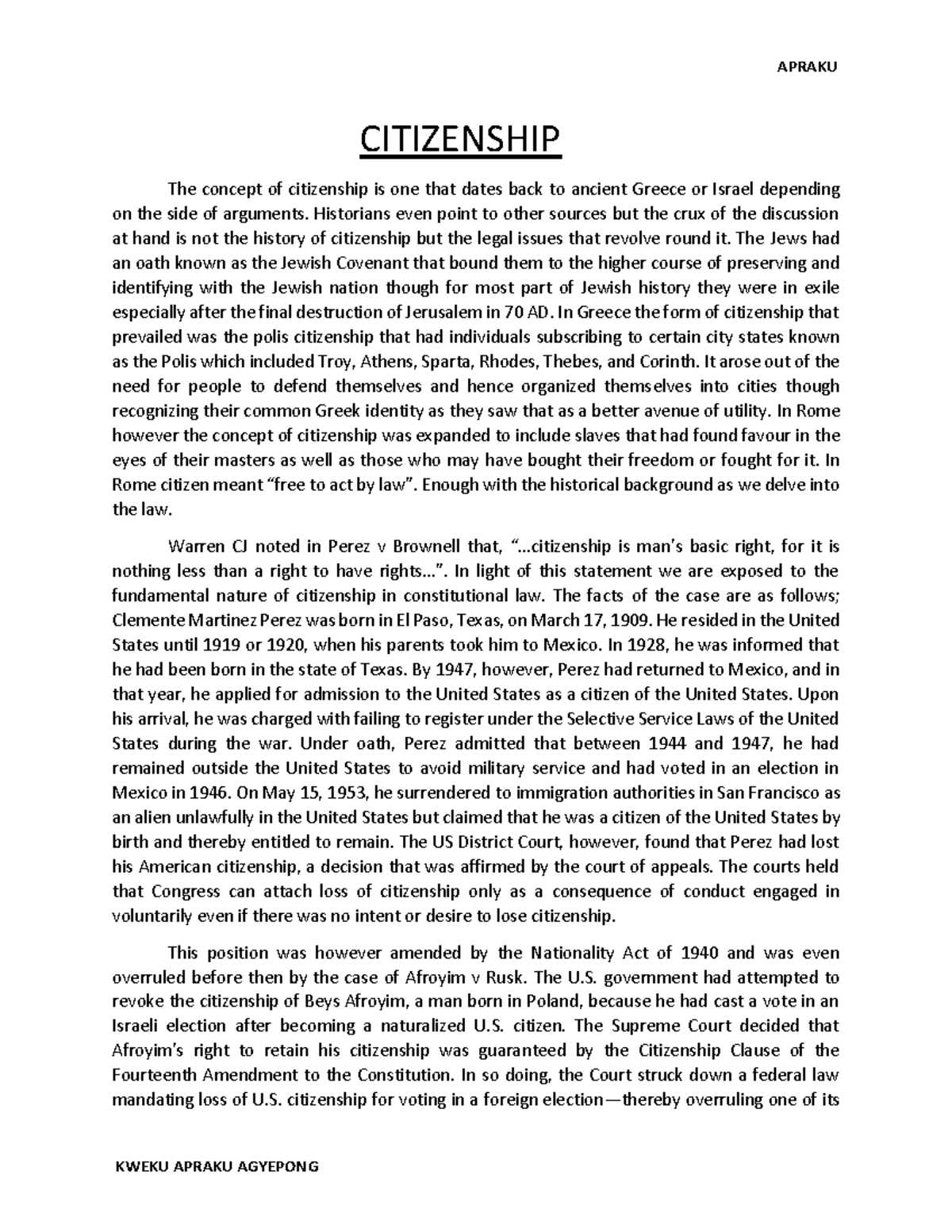 Notes ON Citizenship pdf - CITIZENSHIP The concept of citizenship is ...