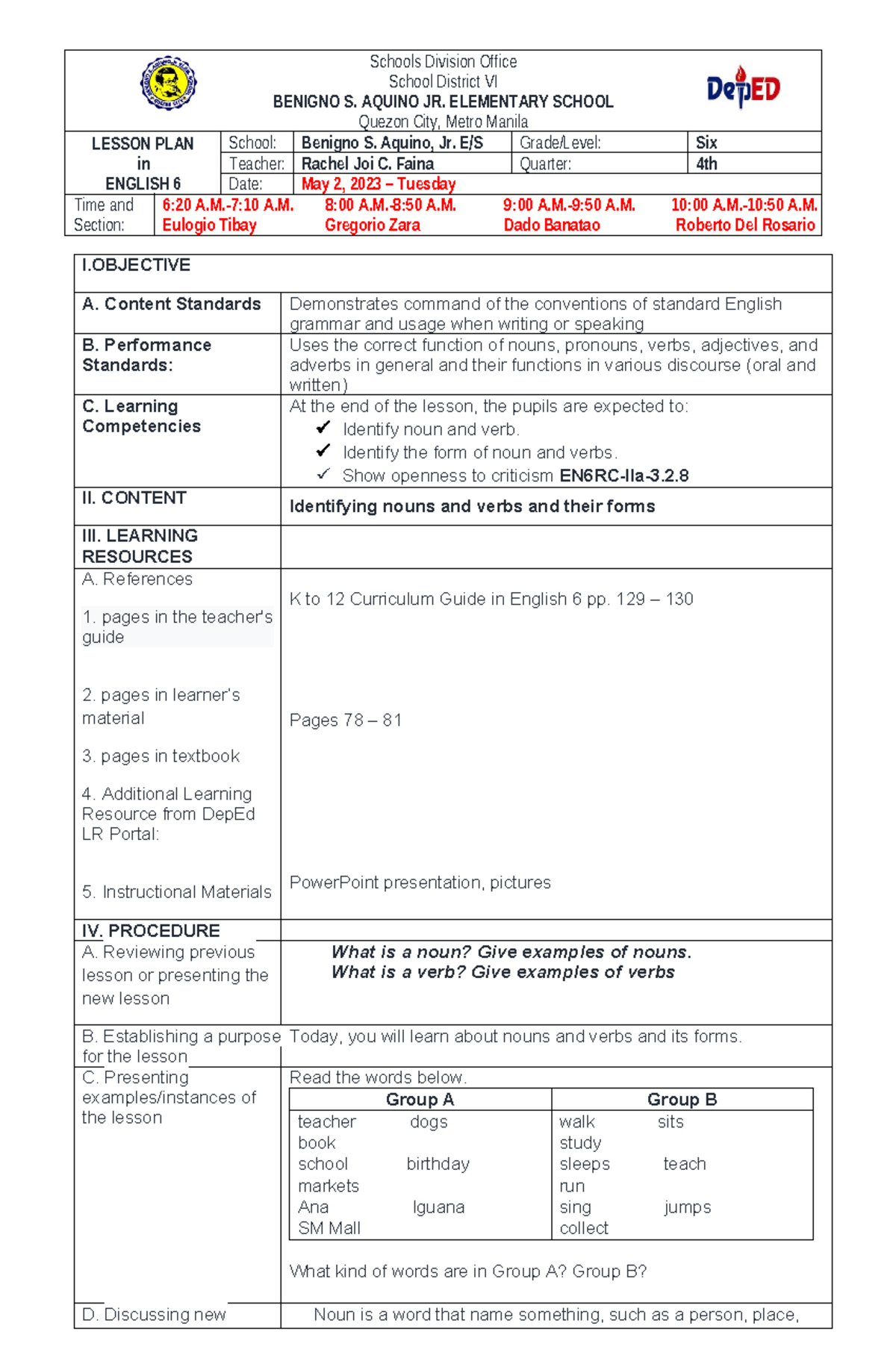 DLP-May 2-ENG - semi-detailed lesson plan - I A. Content Standards ...