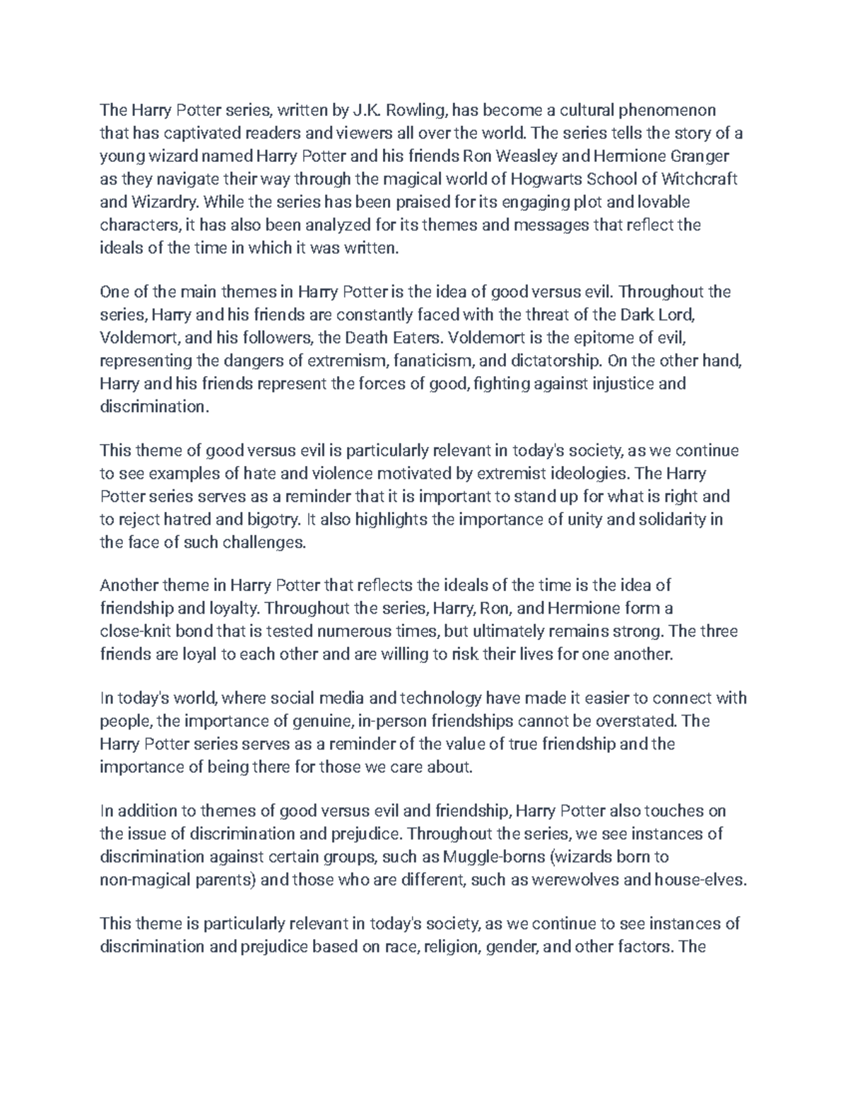 How does harry potter reflects the ideal of the time - The Harry Potter ...