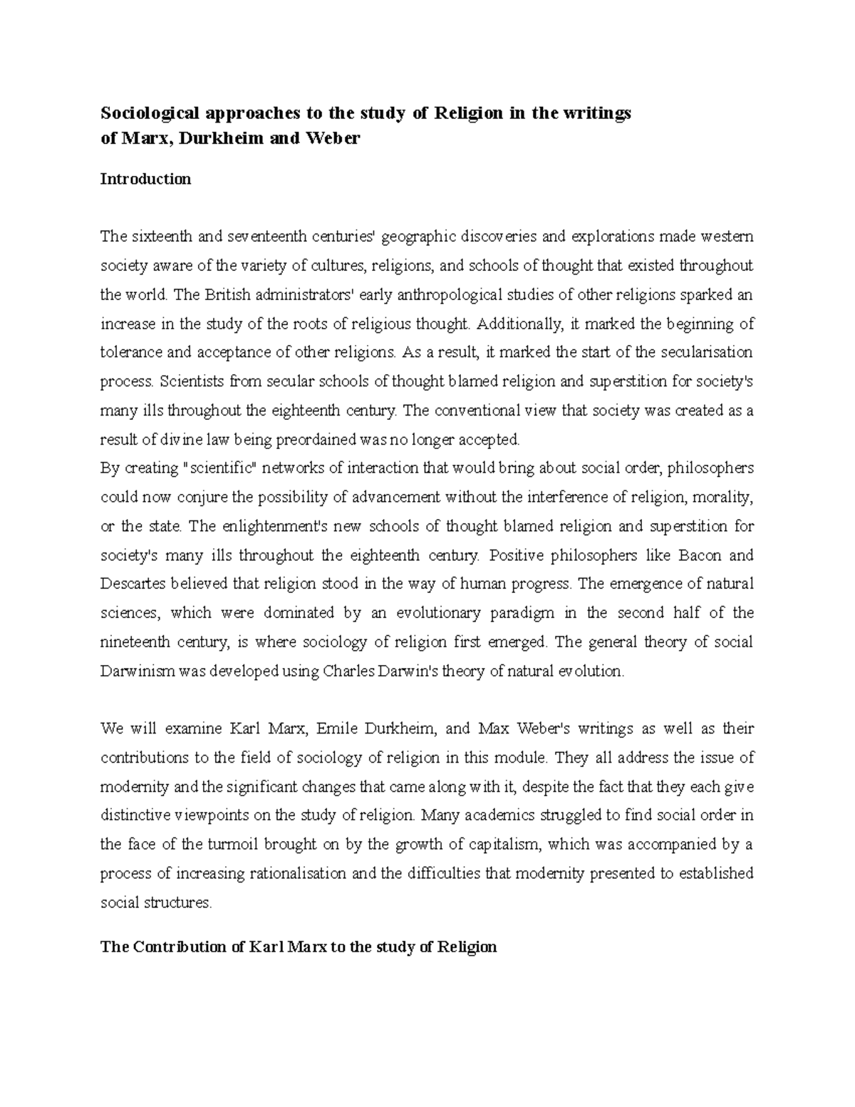 Sociological approaches to the study of Religion in the writings of ...