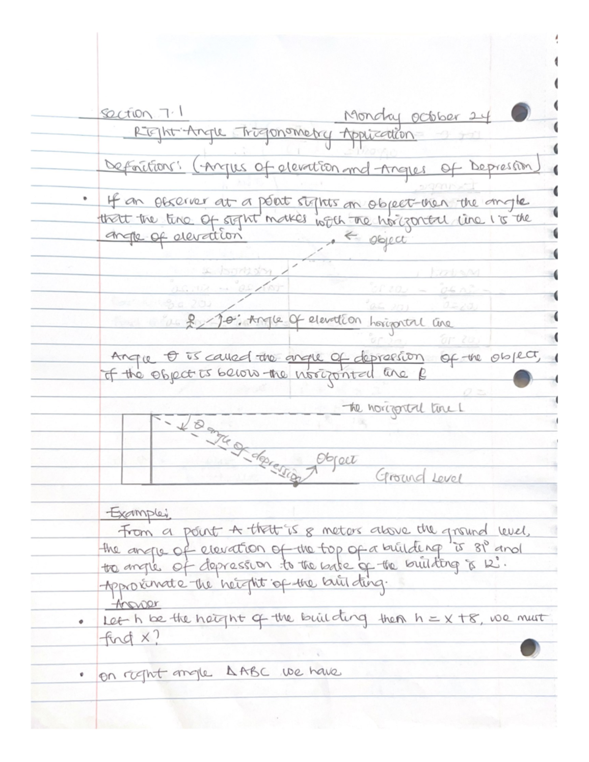 Math notes 5 - Right angle trigonometric applications (angles of ...