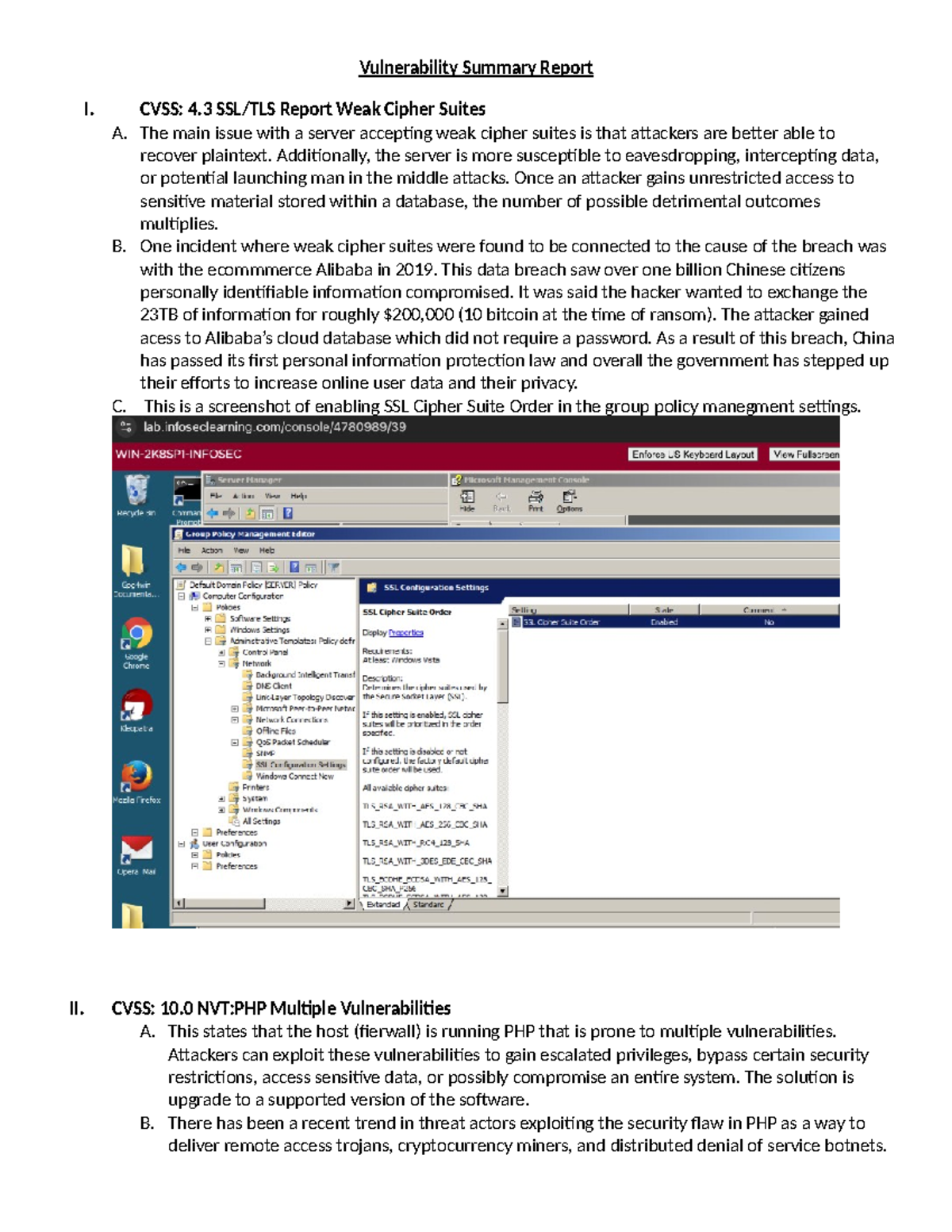 CYB240.Project One - Vulnerability Summary Report I. CVSS: 4 SSL/TLS ...
