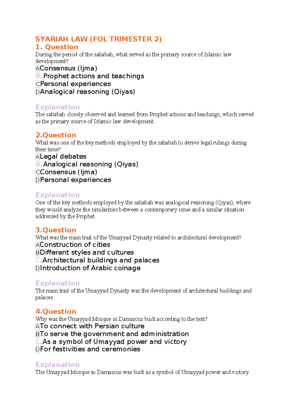 Syariah LAW (FOL) Question & Answer - SYARIAH LAW (FOL TRIMESTER 2) 1 ...