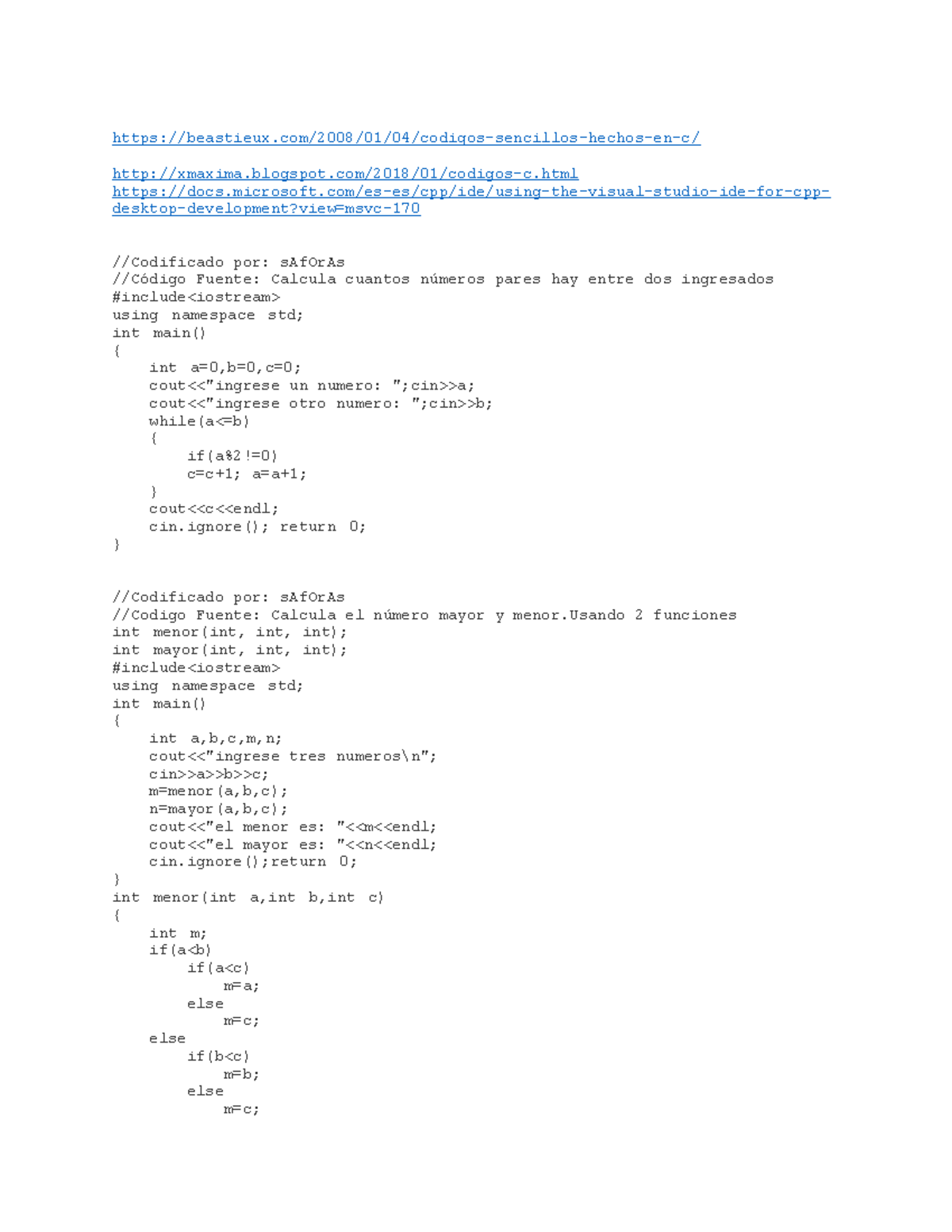Ejemplos C++ - Apoyo a clases - beastieux/2008/01/04/codigos-sencillos ...