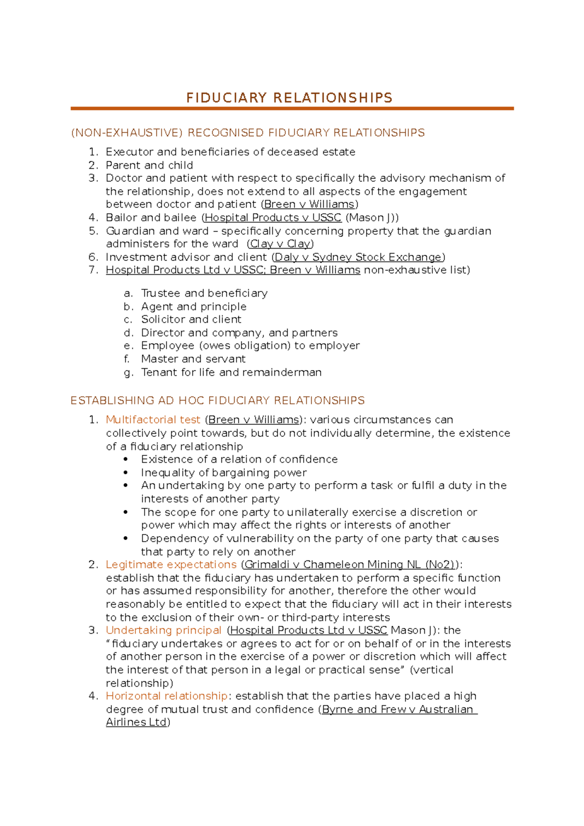3 Fiduciary Relationships - FIDUCIARY RELATIONSHIPS (NON-EXHAUSTIVE ...