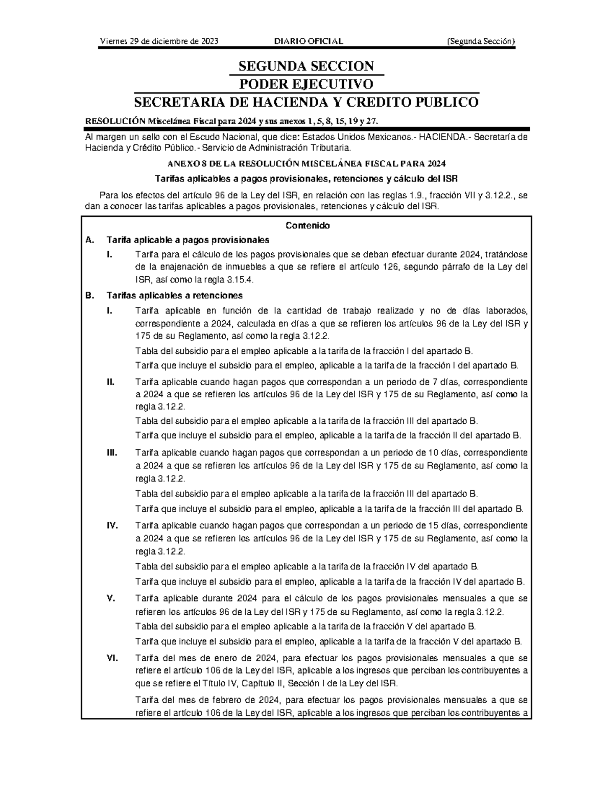 Anexo 8 RMF2024-29122023 - Viernes 29 de diciembre de 2023 DIARIO ...
