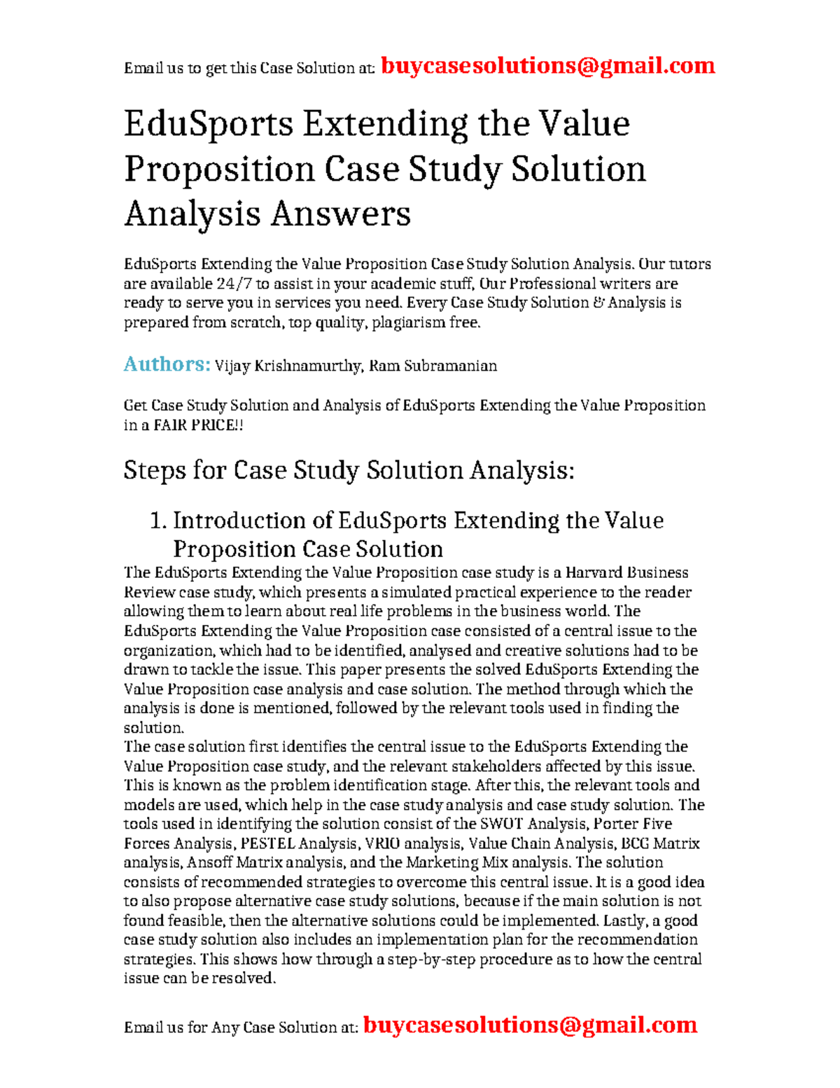 Solution Edu Sports Extending the Value Proposition - EduSports Extending the Value Proposition ...